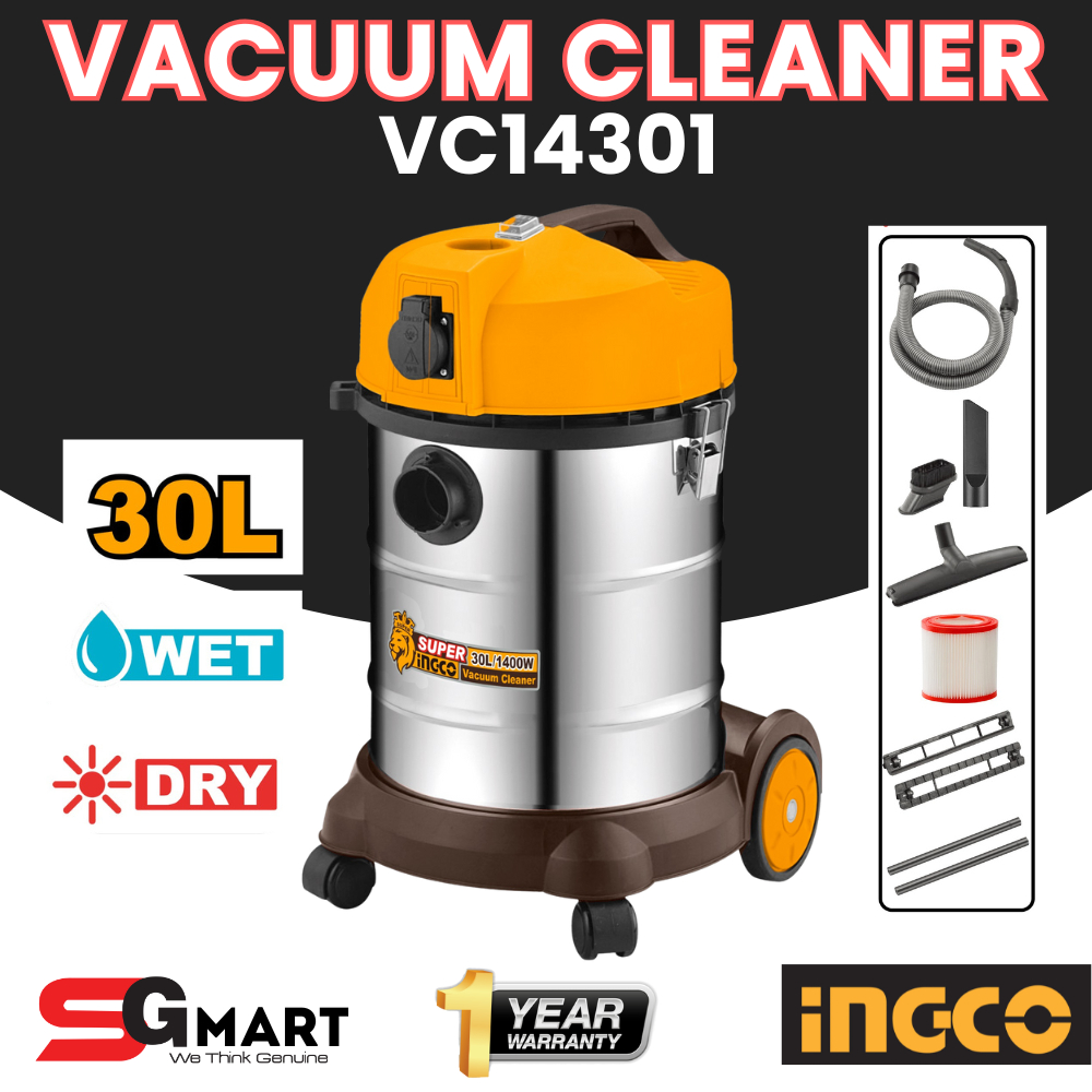 Wet & Dry Vacuum Cleaner | INGCO VC14301 1400W | 30L Stainless Steel ...