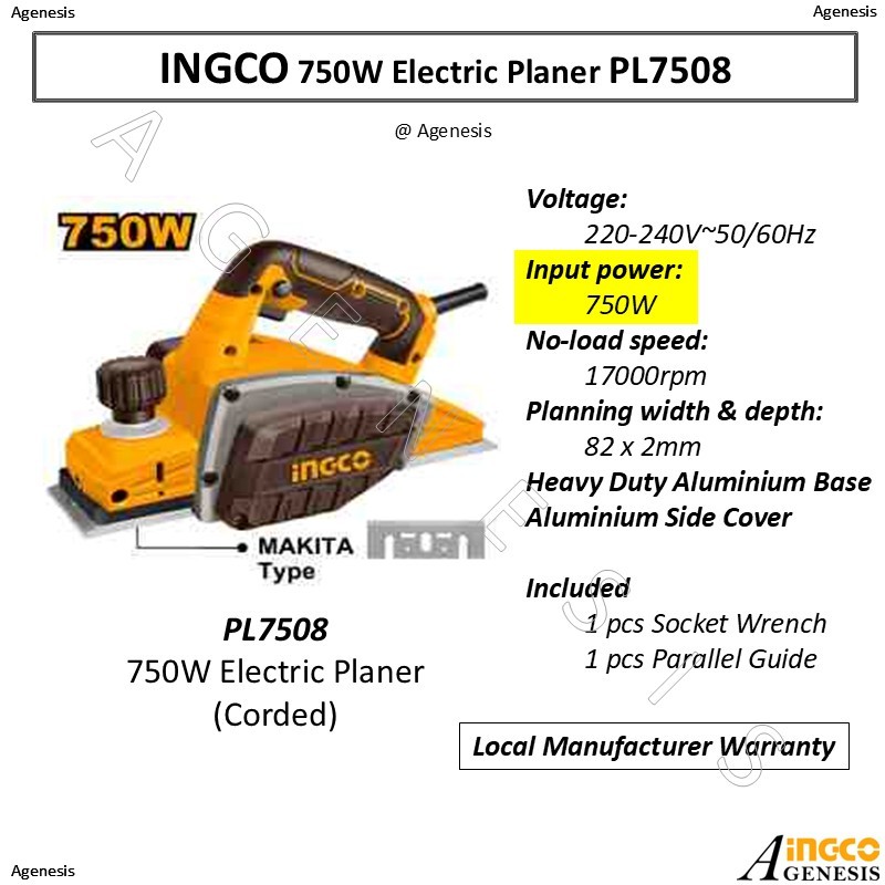 INGCO 750W Electric Planer PL7508 | Shopee Singapore