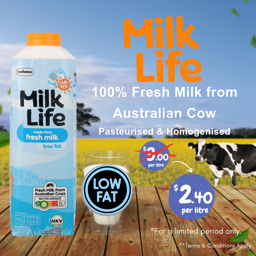 MilkLife Low Fat Fresh Milk - HALAL Pasteurised & Homogenised [1L ...
