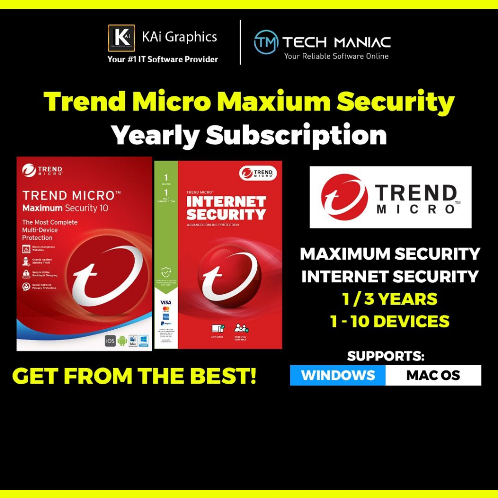 🛡️ Trend Micro Antivirus Software for Windows / Mac Maximum Security Genuine License Key ...