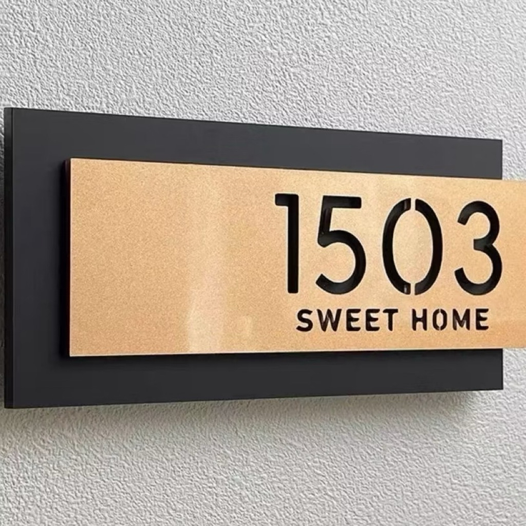 Black gold acrylic unit number signage House CustomisedNumbers Plaques ...