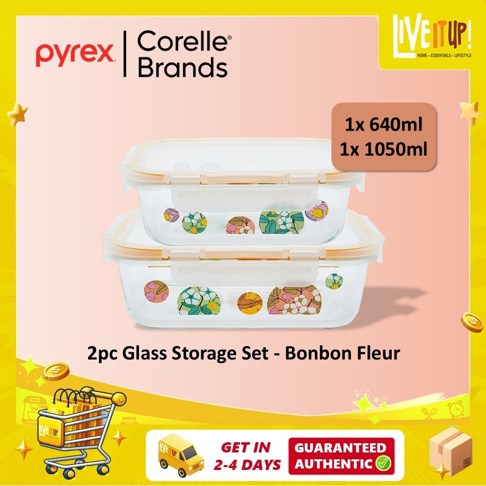 PYREX 2pc Glass Storage Set - Bonbon Fleur | Shopee Singapore