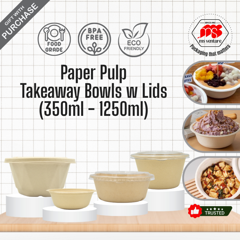{MSVT} Bio Friendly Paper Pulp Takeaway Bowls with Lids (350ml-1250ml ...