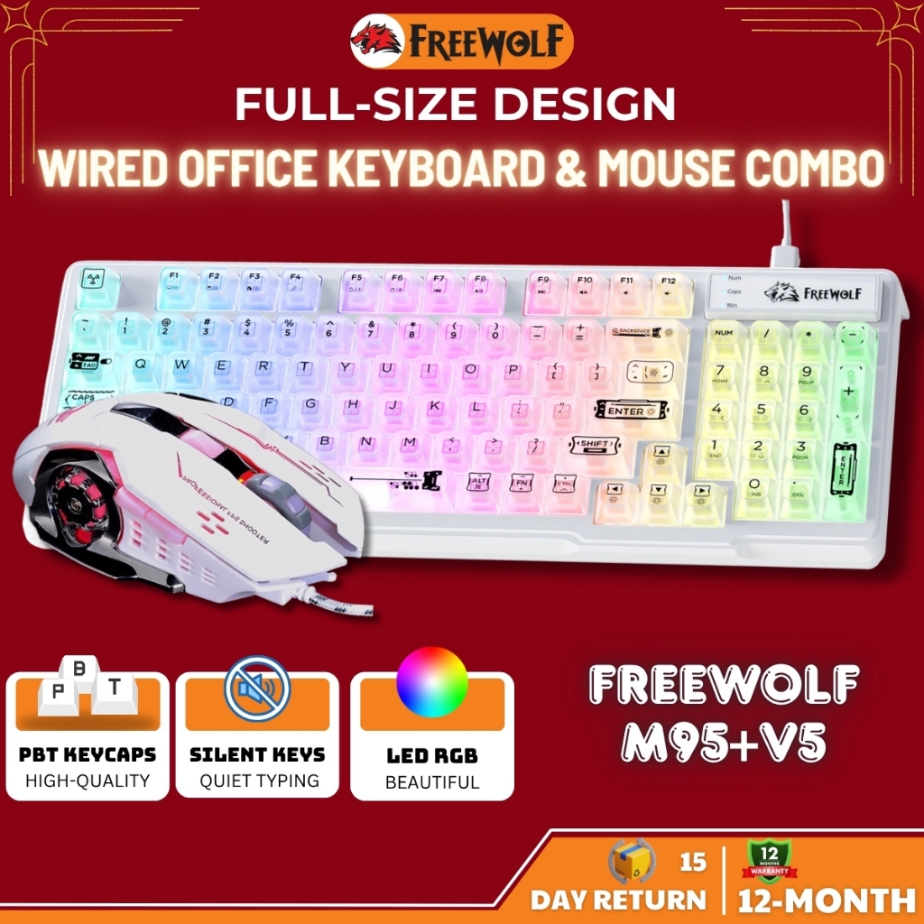 Free Wolf M95 RGB Wired Keyboard + V5 Gaming Mouse Combo | Type-C ...