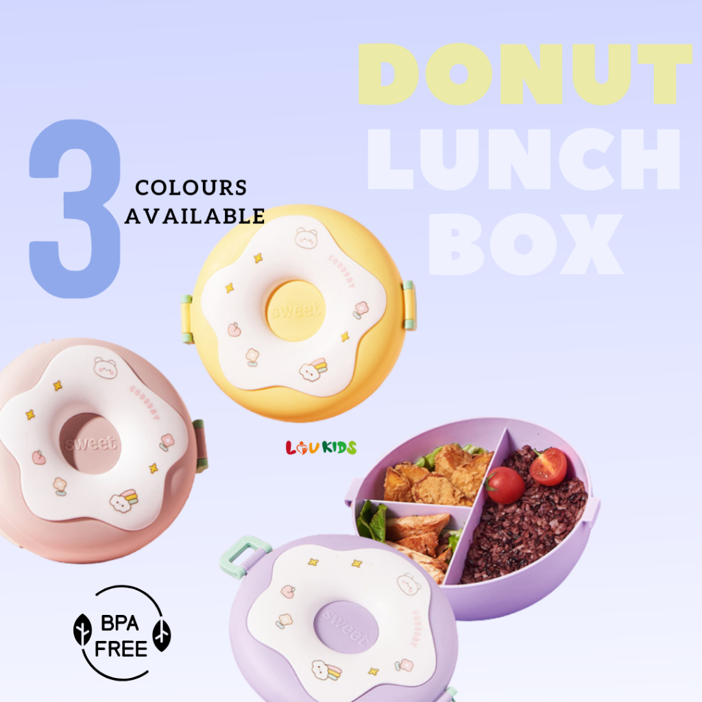Cute Donut Lunch Box | 3 Colours | BPA-Free Compartment Food Container ...