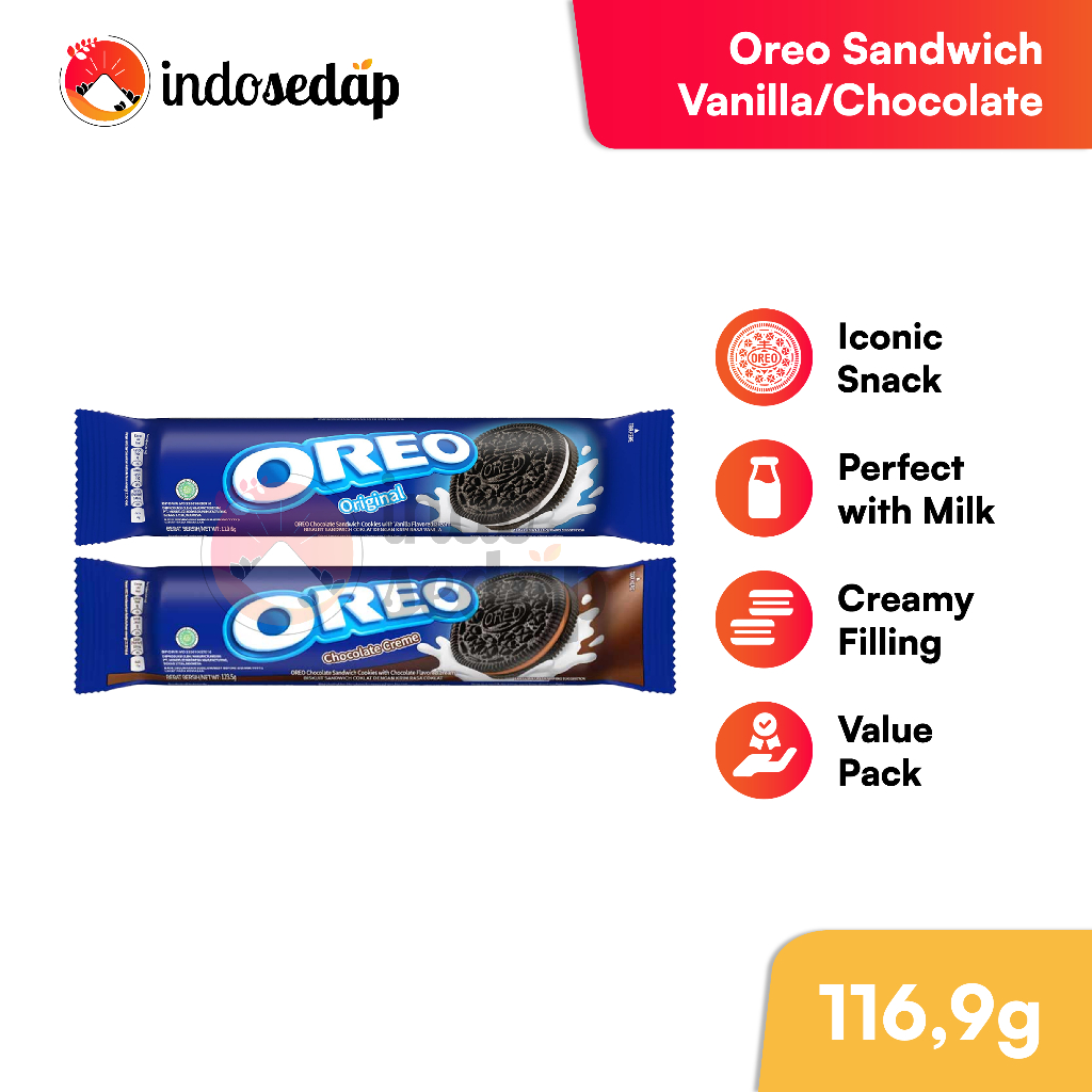 IndoSedap Oreo Biskuit Sandwich Cookie Vanilla / Chocolate | Authentic ...