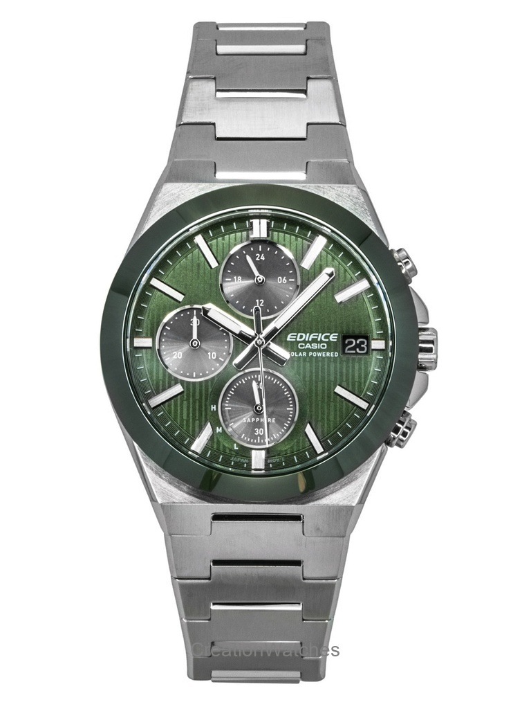 Casio Edifice Analog Chronograph Stainless Steel Green Dial Solar EFS ...