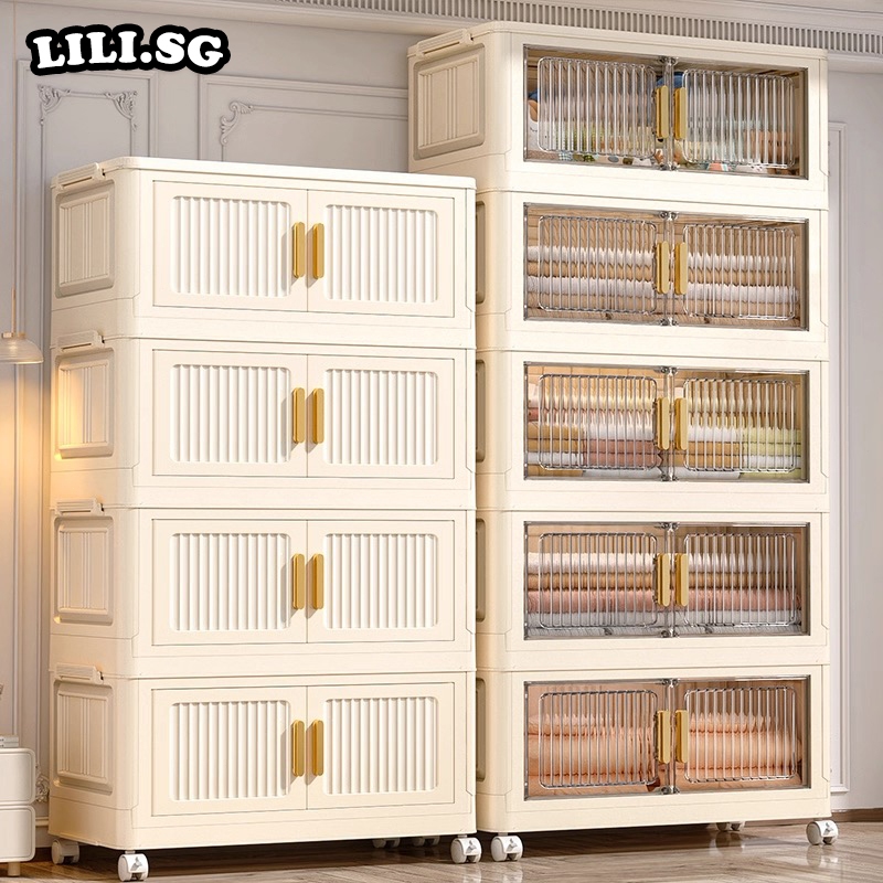 SG Stock Folding Storage Box Plastic Drawer Cabinet With Wheels ...