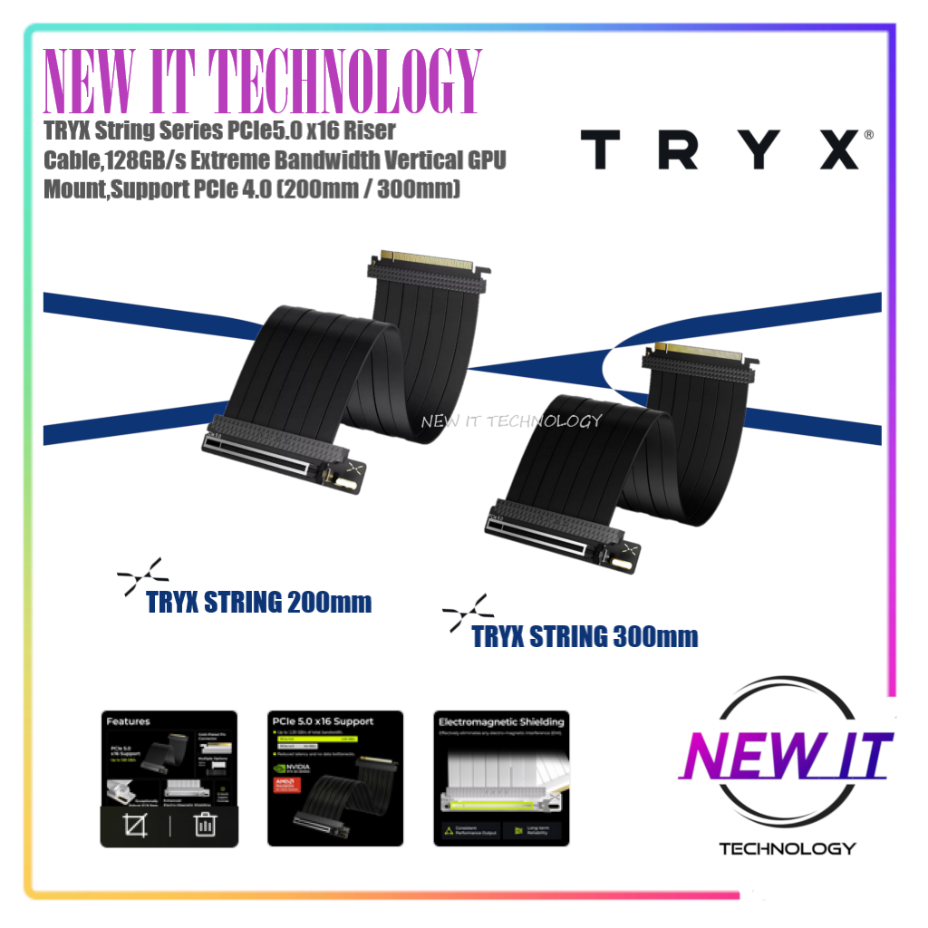 TRYX String Series PCIe 5.0 x16 Riser Cable, 128GB/s Extreme Bandwidth ...
