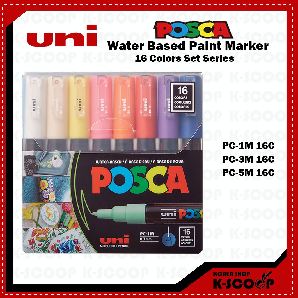 Uni POSCA Water Based Paint Marker 16 Colors Set PC-1M 16C / PC-3M 16C ...