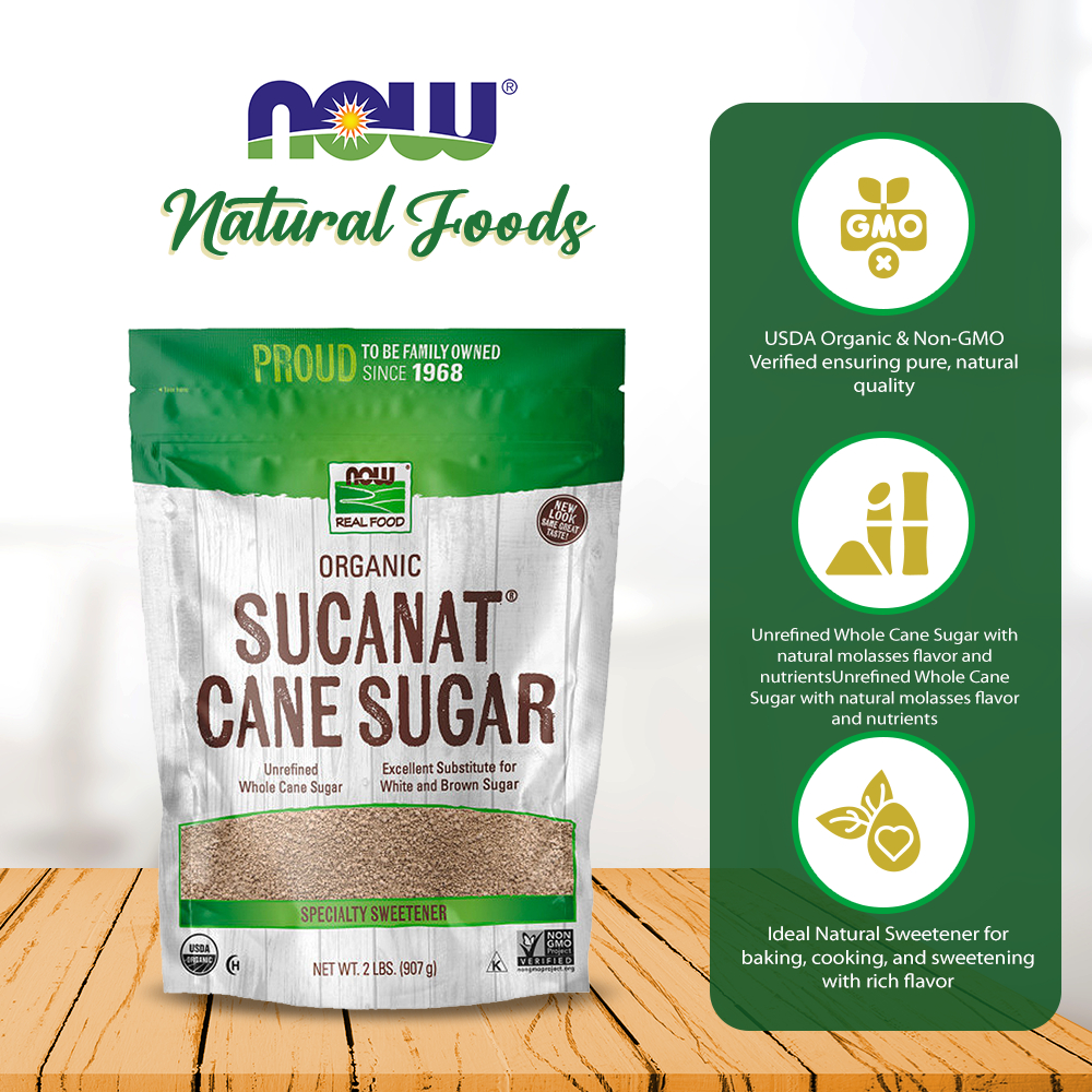NOW Foods, Certified Organic Sucanat Cane Sugar, Powder from Pure ...