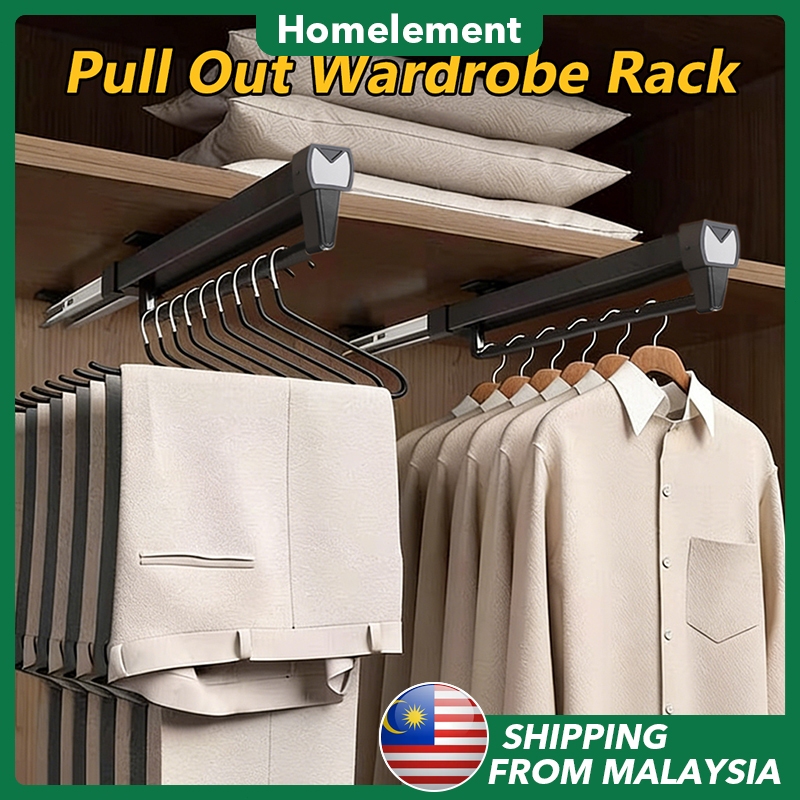 Pull Out Pants Hanger Sliding Wardrobe Organiser Trousers Hanger Rack ...