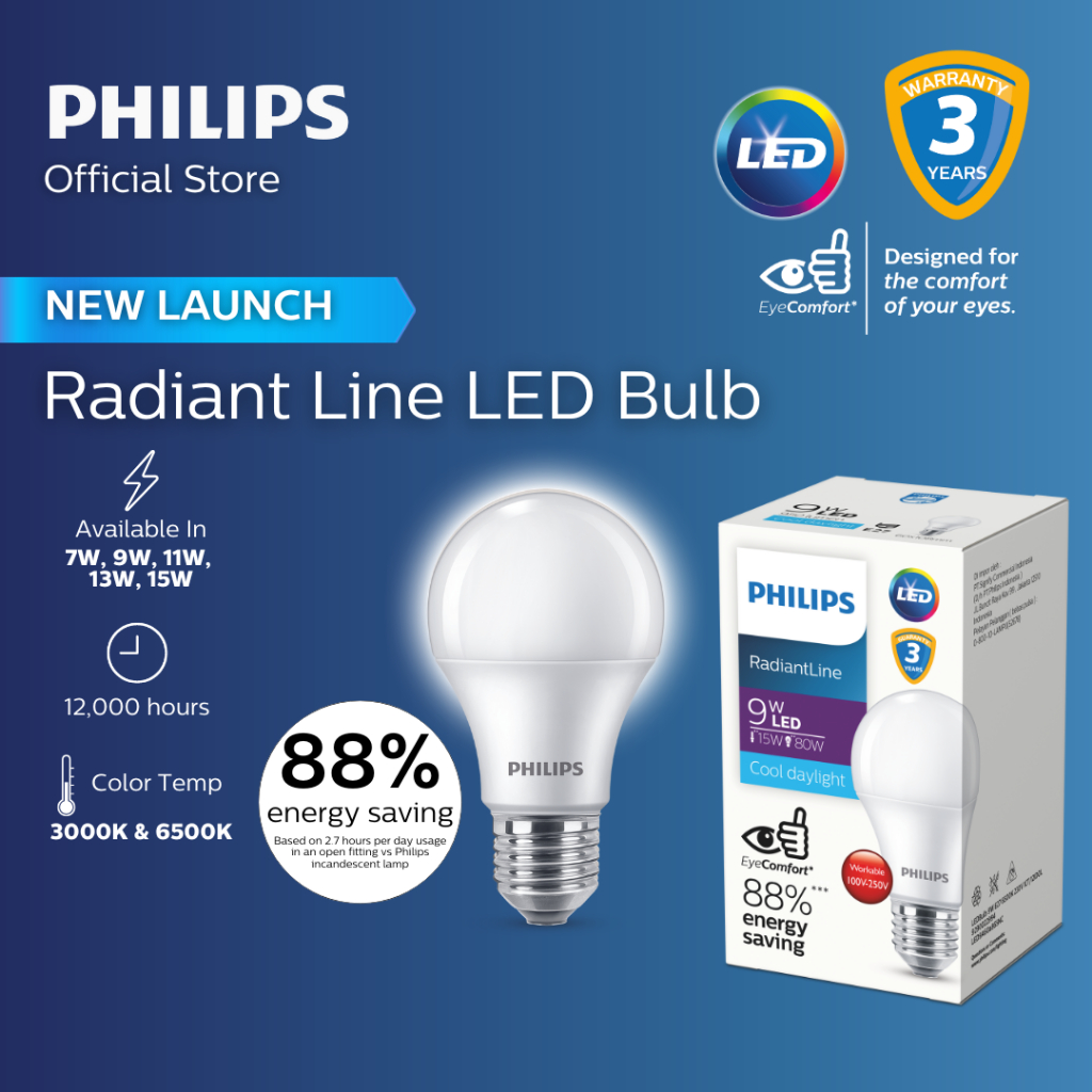 Philips Radiant Line LED Bulb E27 – Extra Brightness & Energy Saving ...