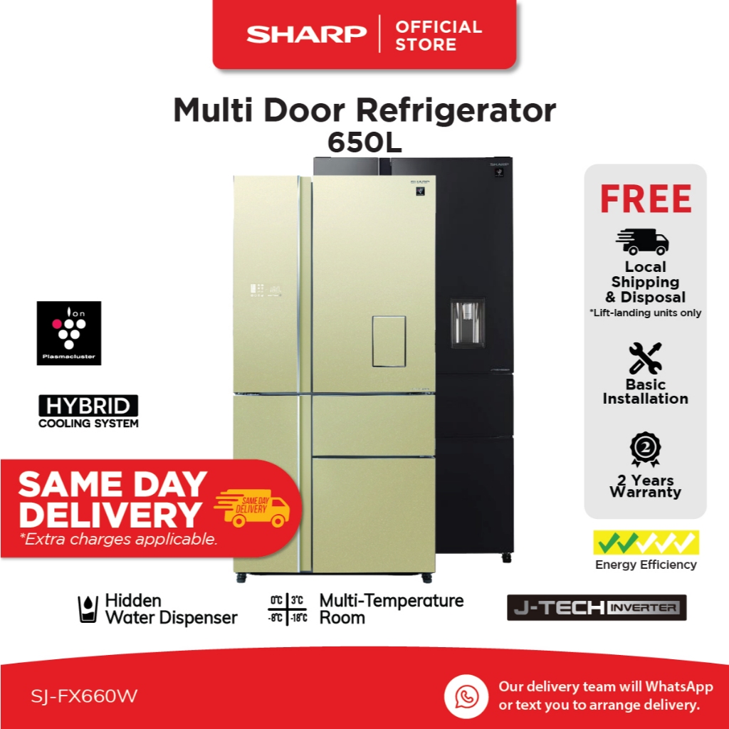 SHARP 650L 5 Doors Inverter Refrigerator with Auto Ice Maker SJ-FX660W ...
