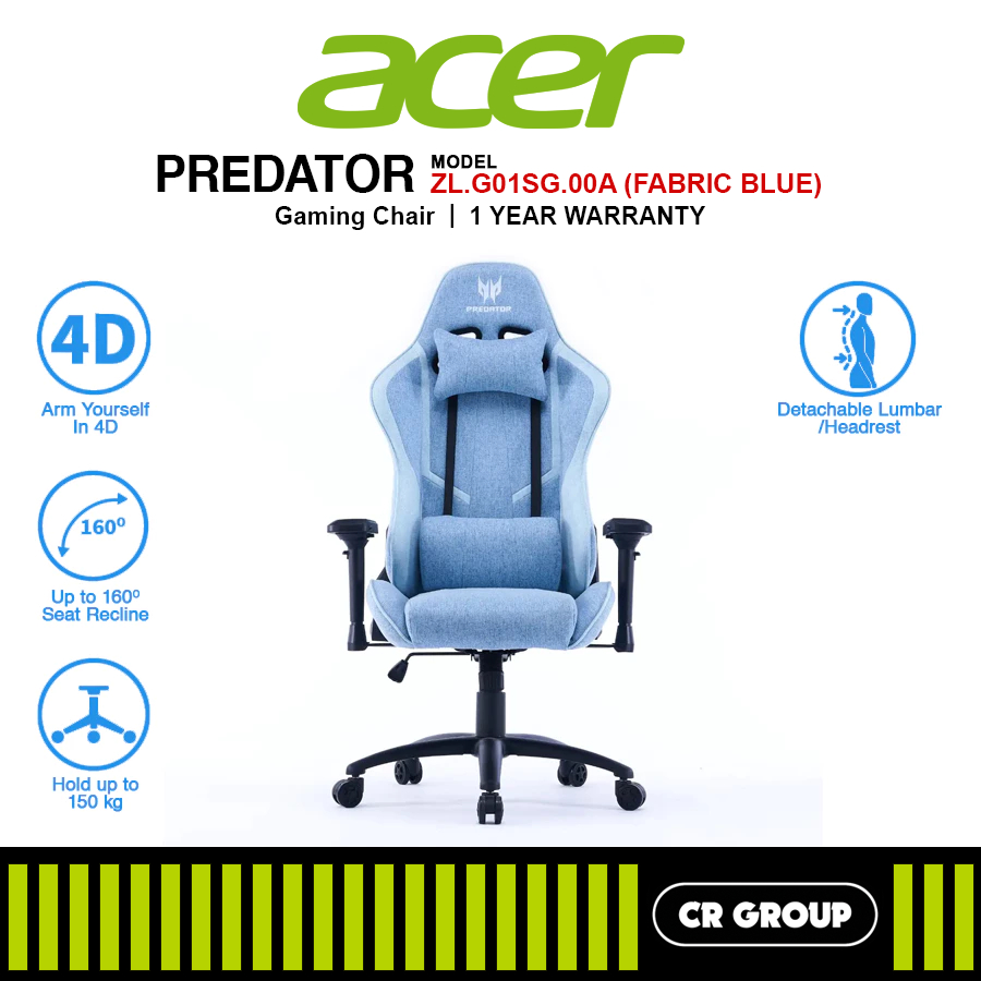 Acer Predator Gaming Chair (Fabric Blue) - 4D Arms & Tilt Mechanism ...