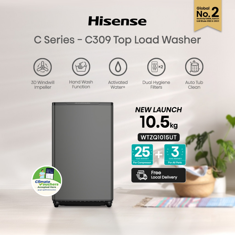 [Climate Voucher Applied] Hisense 10.5kg Top Load Washing Machine ...