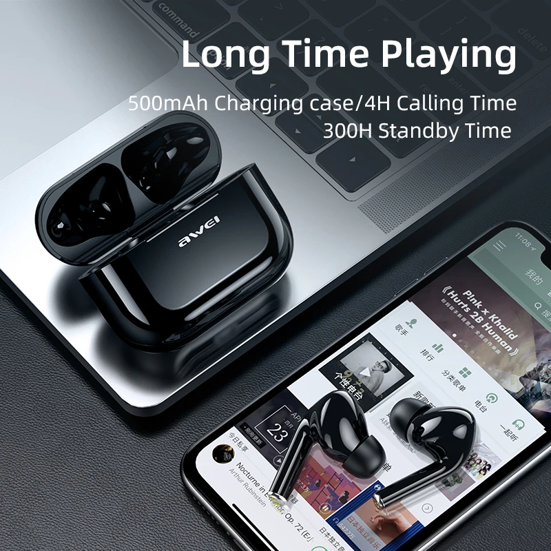 AWEI ANC TWS True Wireless Bluetooth Earphones Waterproof Mic Long ...