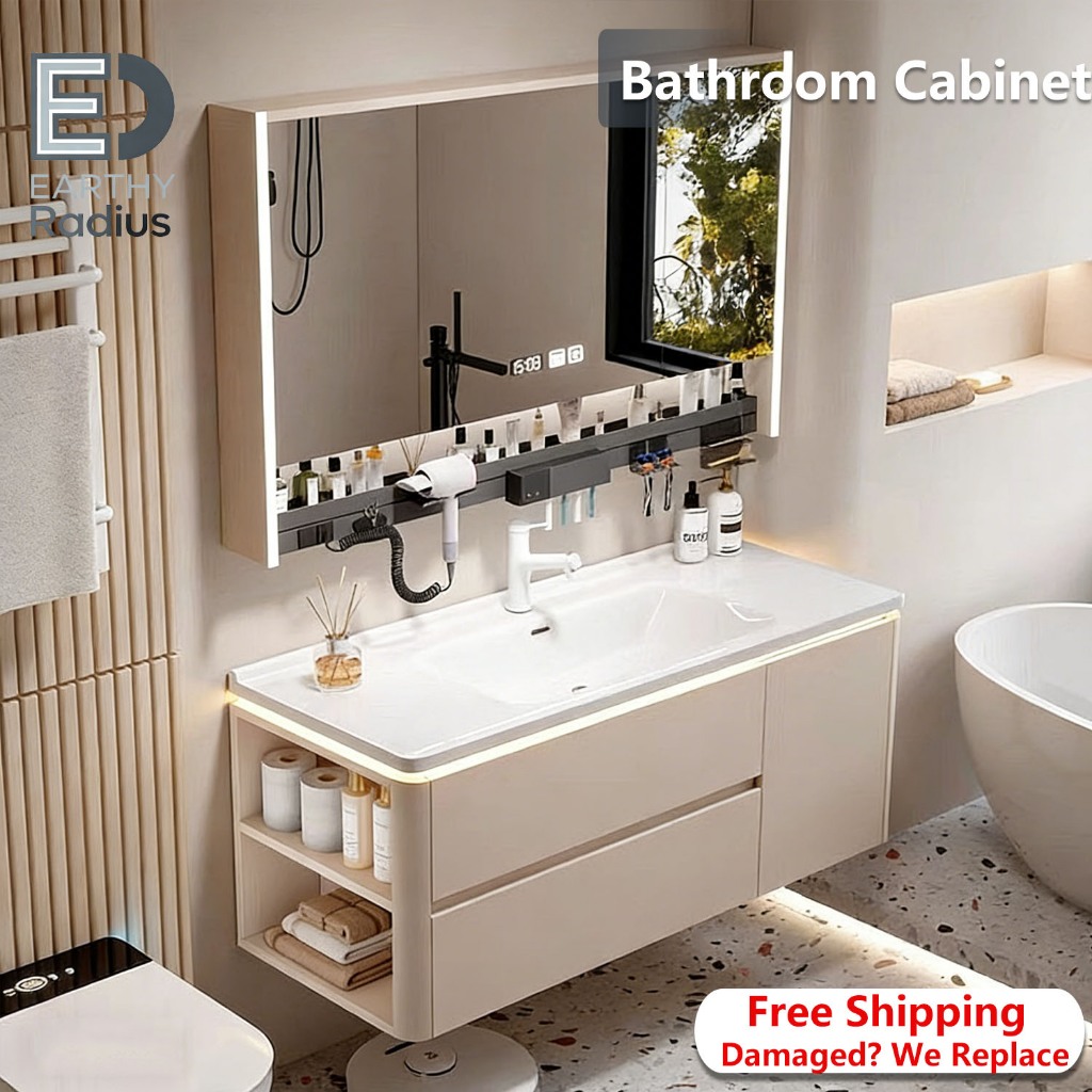Honeycomb Bathroom Vanity Set | with Ceramic Sink & Mirror Cabinet ...