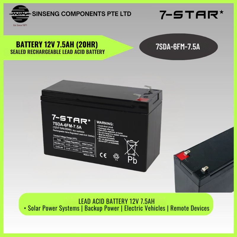 7-STAR* 7.5AH Sealed Rechargeable Lead Acid Battery 12V 7.5AH (20HR ...