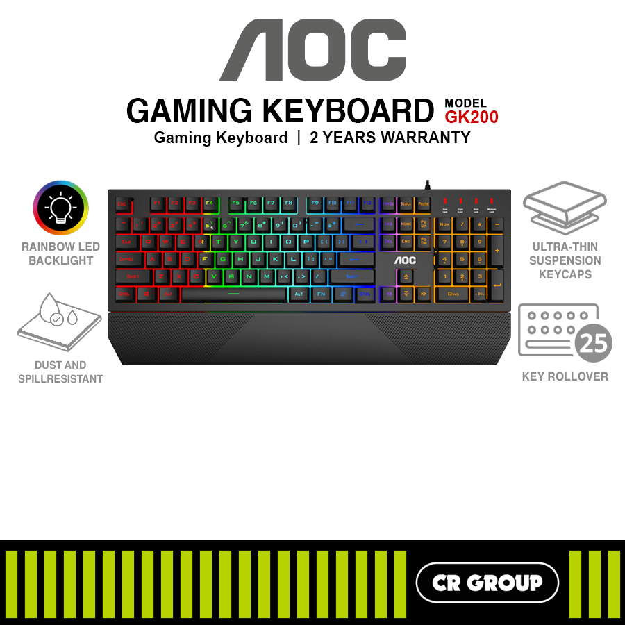 AOC GK200 Gaming Keyboard with Ultra-thin Suspension Keycaps - Rainbow ...