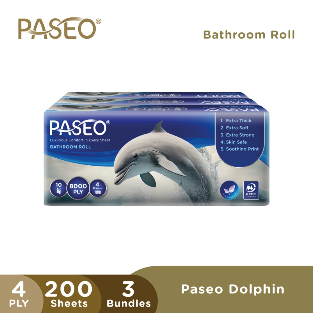 [BEST SELLER] 3 X PASEO TOILET ROLL 4PLY 200S 10 ROLLS (DOLPHIN ...