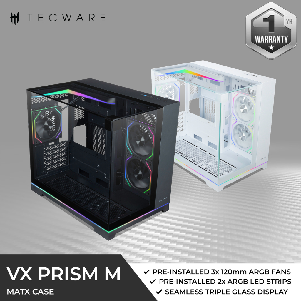 Tecware VX Prism M TG Matx Case w/ 3 x ARGB Fans - Black & White ...
