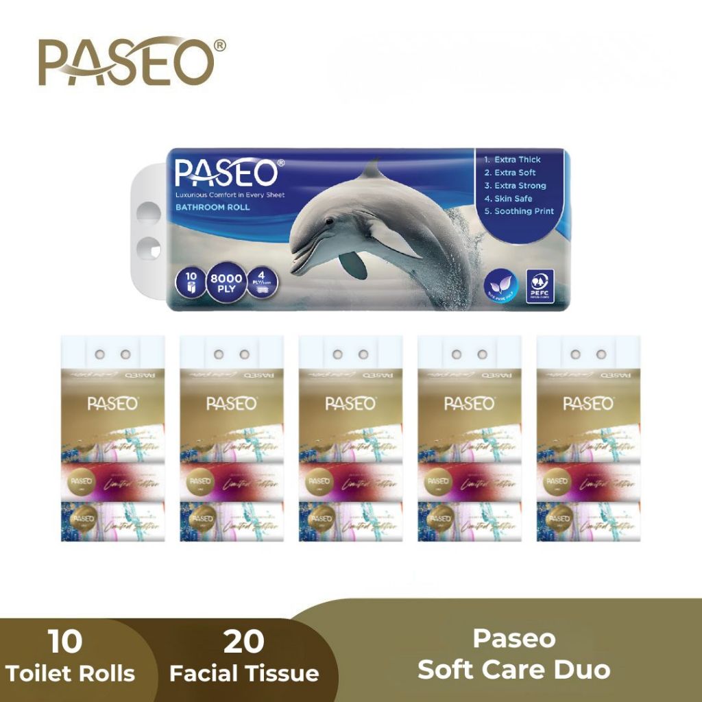 [CNY PROMO] PASEO SOFT CARE DUO [PASEO Dolphin Roll 10 Rolls + PASEO ...