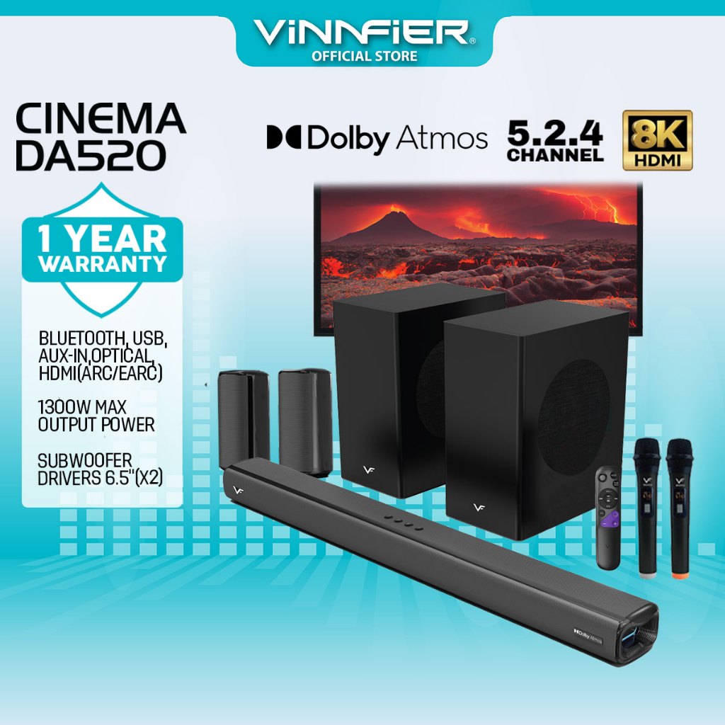 Vinnfier Hyperbar Cinema DA520 | 5.2.4ch Soundbar with Dolby Atmos ...