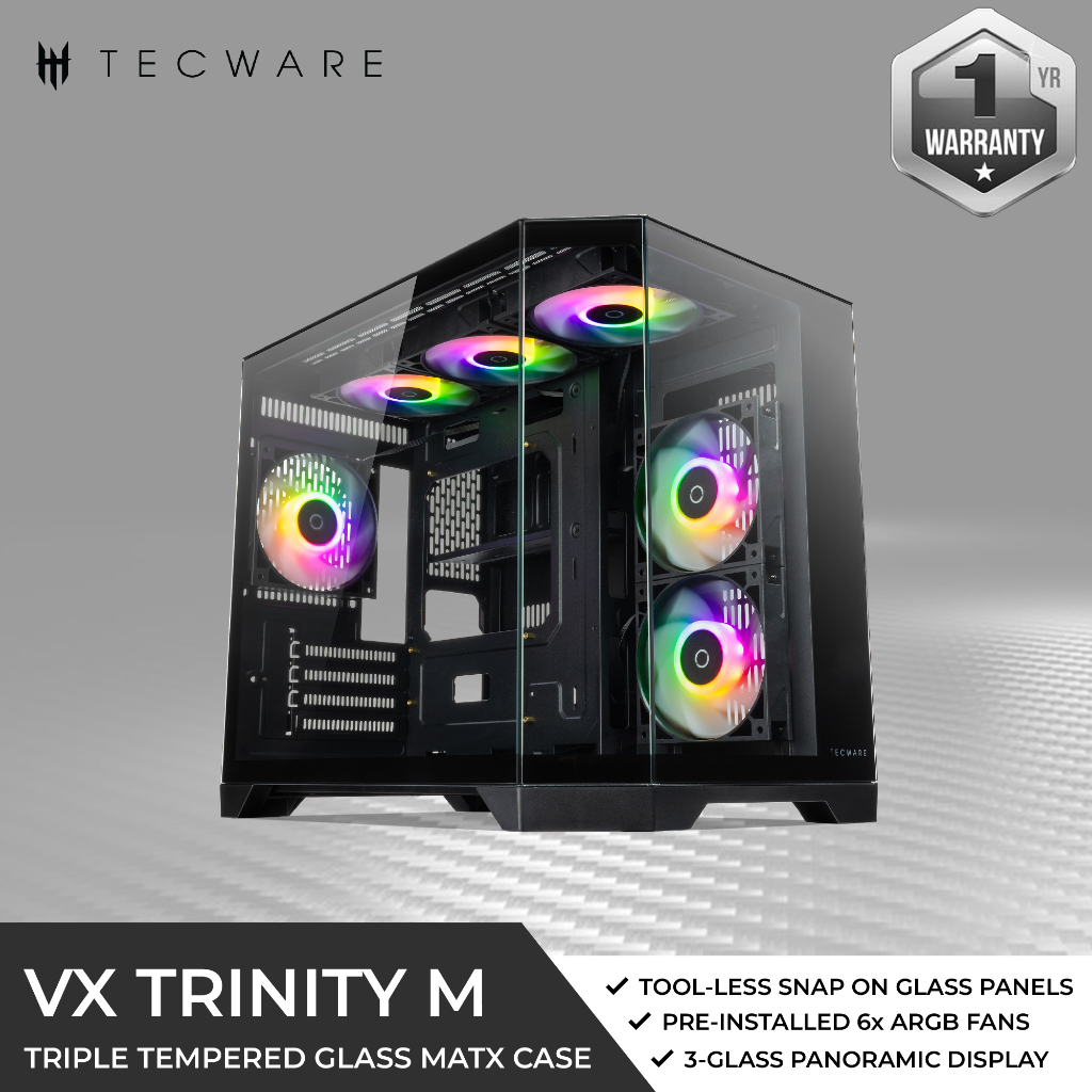 TECWARE VX Trinity M2 Triple Tempered Glass MATX Case 3F ARGB - Black ...