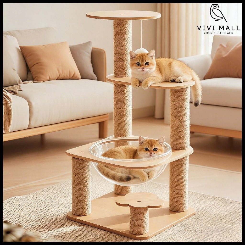 Cat Tree, 5 Tier Floor to Ceiling Cats Tower, with Scratching Posts ...