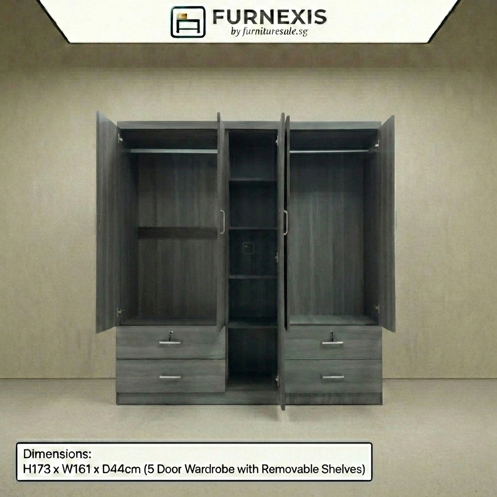 SG Ready Stock 5 Door Wardrobe with Removable Shelves (NSO) | Shopee ...
