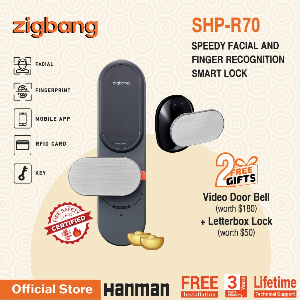 ZIGBANG ZD-R70 WIFI DIGITAL LOCK. FACIAL RECOGNITION / FINGERPRINT ...