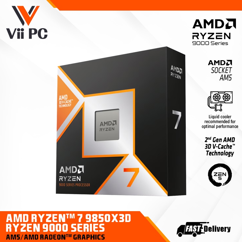 AMD Ryzen™ 7 RYZEN 7 9850X3D Desktop Processor Ryzen 9000 Series Up to ...