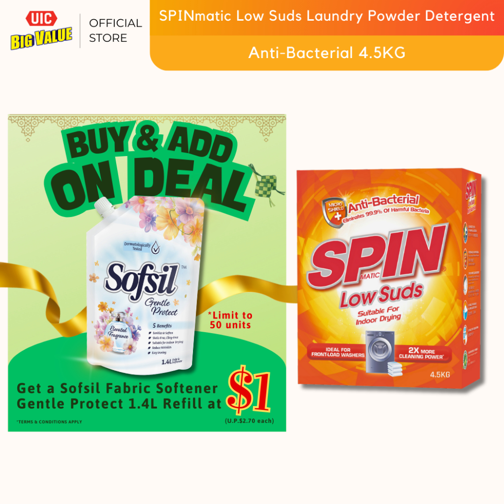 SPINmatic Low Suds Laundry Powder Detergent (Anti-Bacterial) 4.5kg ...