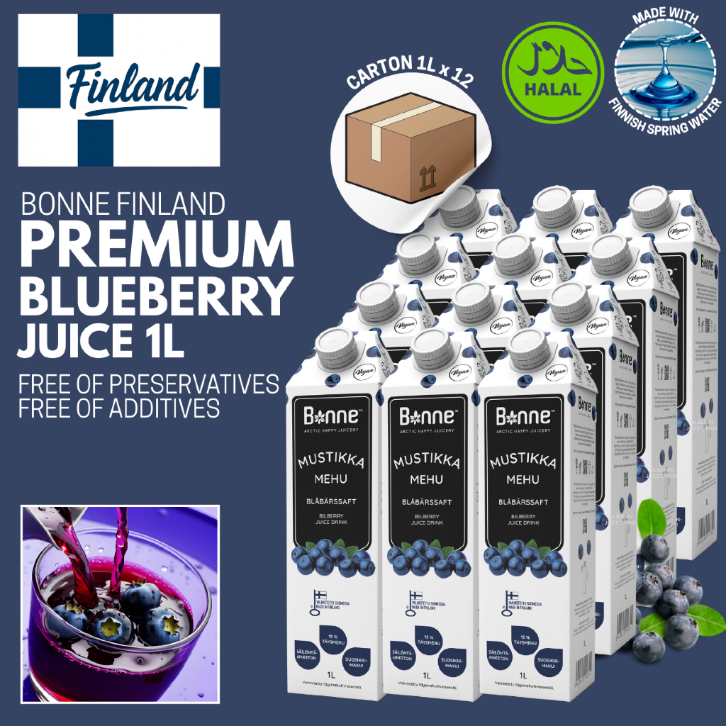 Bonne Premium Wild Bilberry (Blueberry) Juice - 1L x 12's (Carton Deal ...