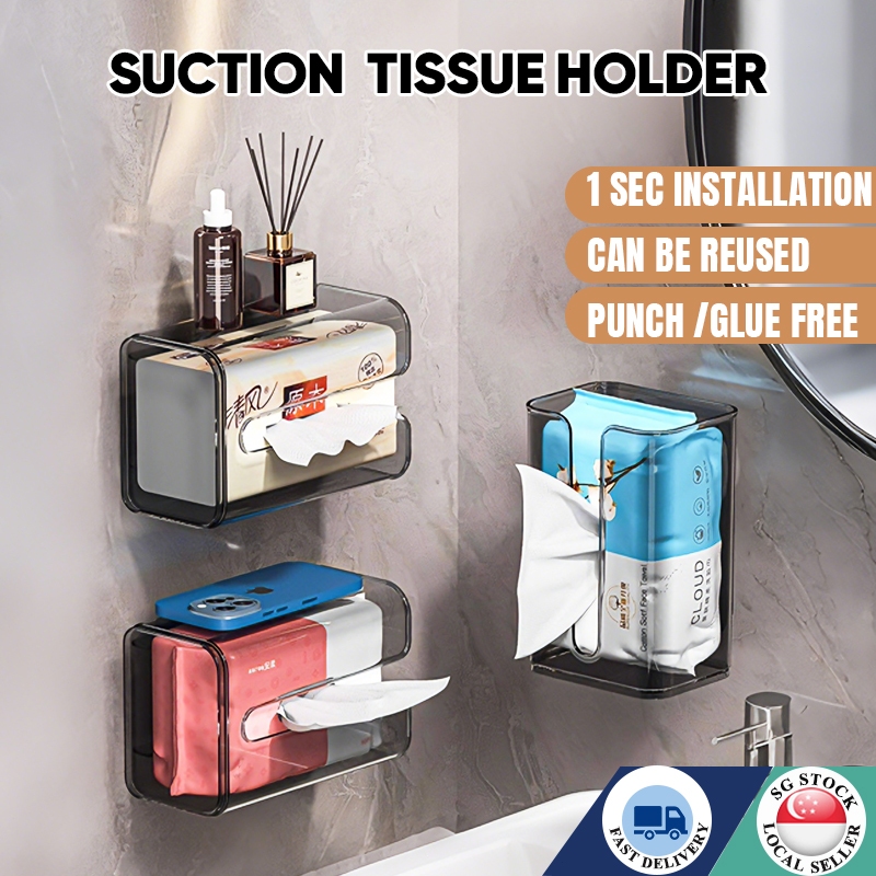 [SG Stock] Suction Cup Tissue Box Holder ️No Drill Wall Mounted Tissue ...