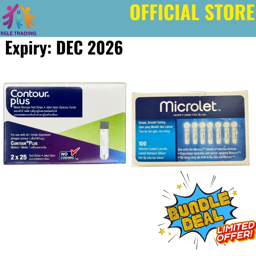Contour Plus Blood Glucose Test Strips 50s + Lancet 100s ContourPlus ...