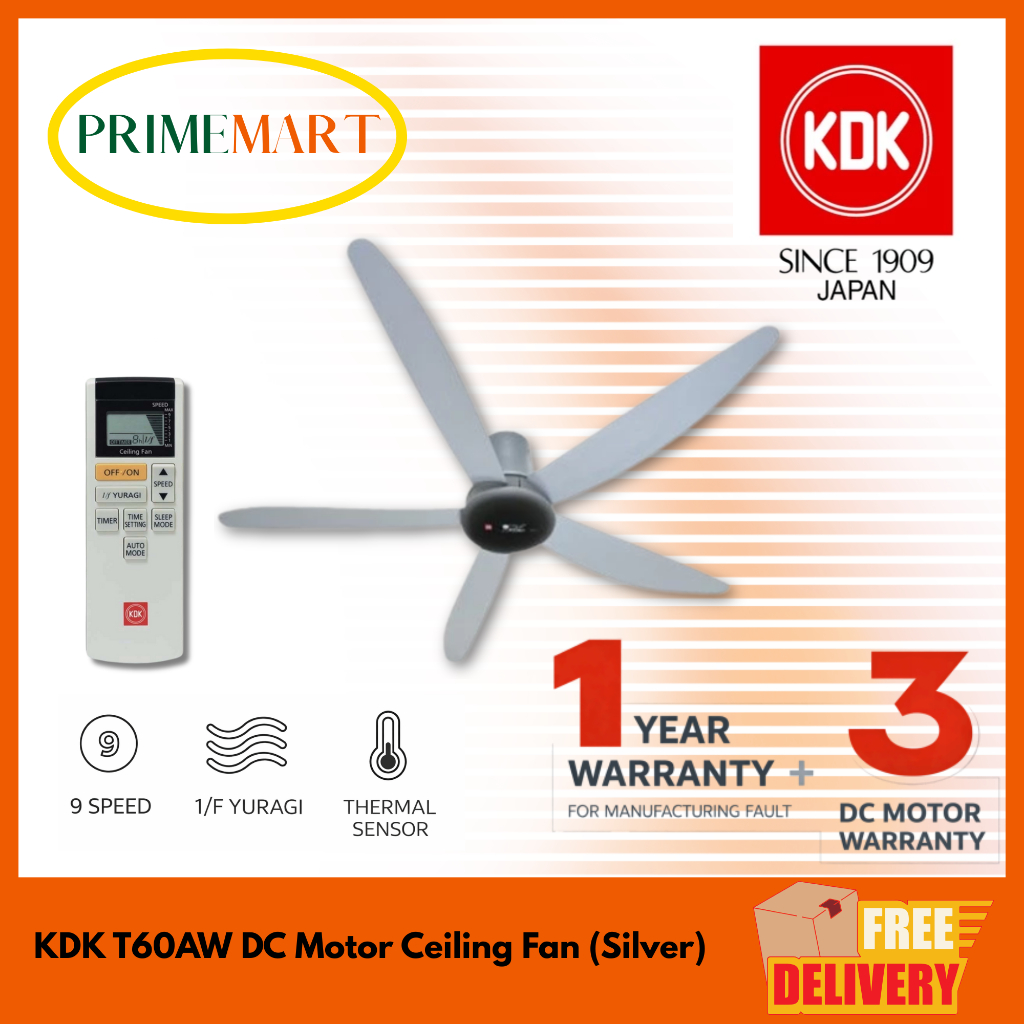 KDK T60AW DC Motor Ceiling Fan (Silver) * 1 YEAR LOCAL WARRANTY * READY ...