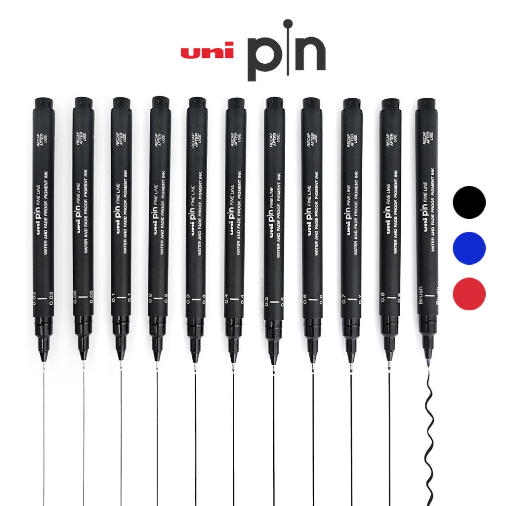Uni PIN FineLiner Drawing Pen - Black Blue Red Fine line - Water & Fade ...