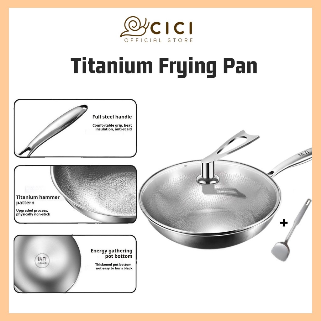 Titanium Frying Pan with Lid, Scratch Resistant, Pure, No Coating Non ...