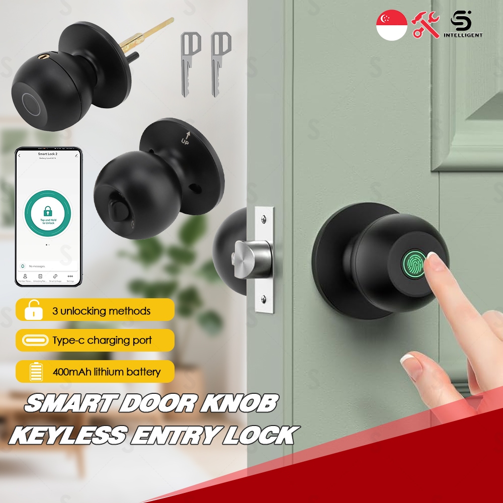【HDB flats only】Round Smart Lock Fingerprint Lock Cylindrical Door Lock ...