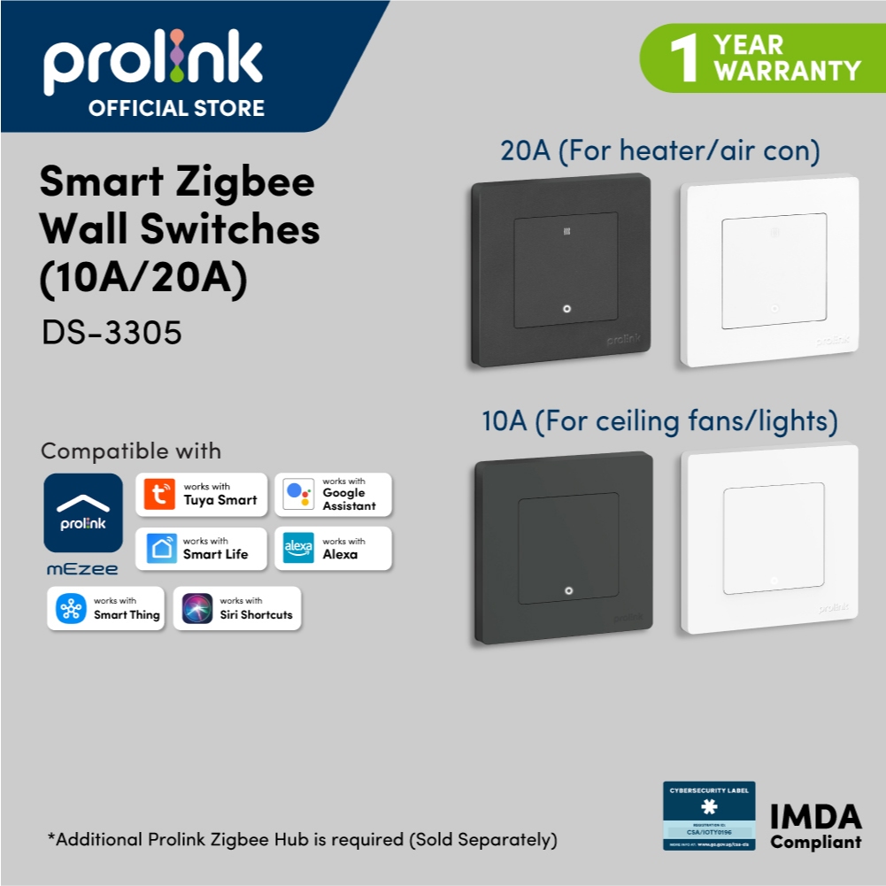 (ADDED NEW Heater switch) Prolink DS-3305 Smart Zigbee Wall Switch (10A ...