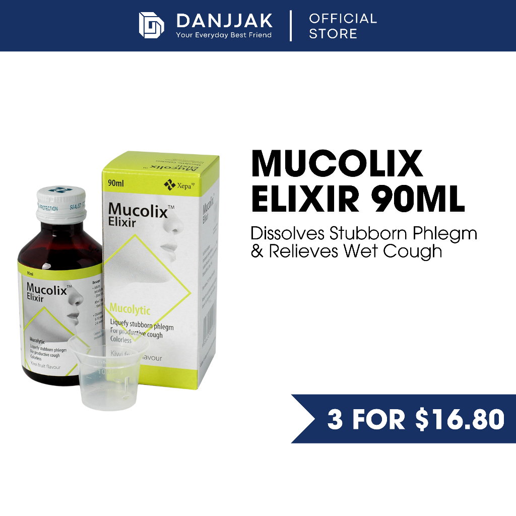 Mucolix Elixir Cough Syrup Kiwi Flavour 90ml (Dissolves Stubborn Phelgm ...