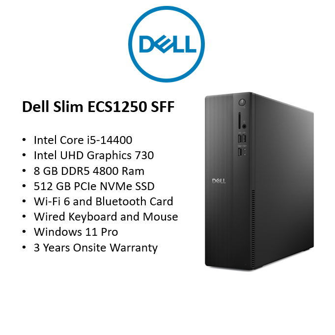 Dell Slim ECS1250 Desktop SFF/i5-14400/8GB/512GB/11Pro/3Yrs Onsite ...