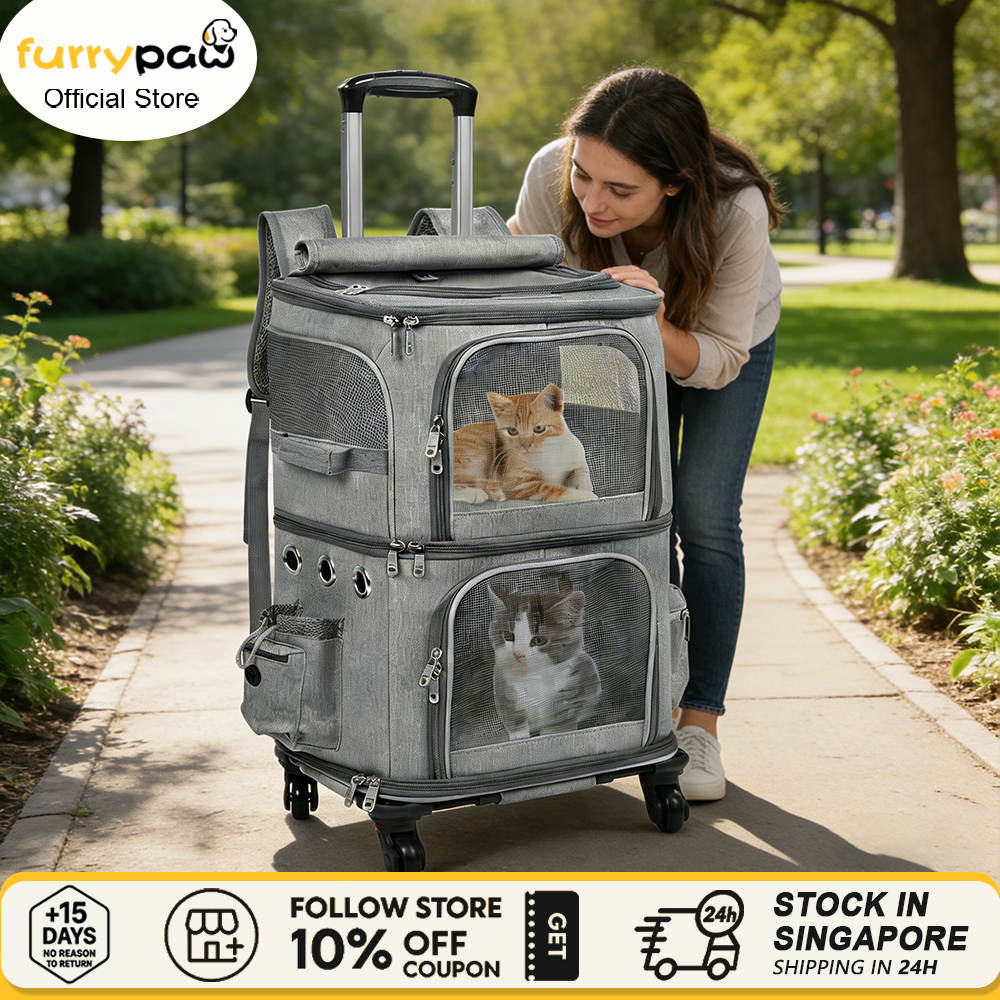 Extra Large Double-Compartment Pet Carrier Backpack with Wheels for ...
