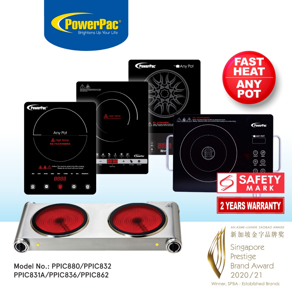 PowerPac Ceramic Cooker Steamboat (Any Pot), 2000 Watts (PPIC880 ...