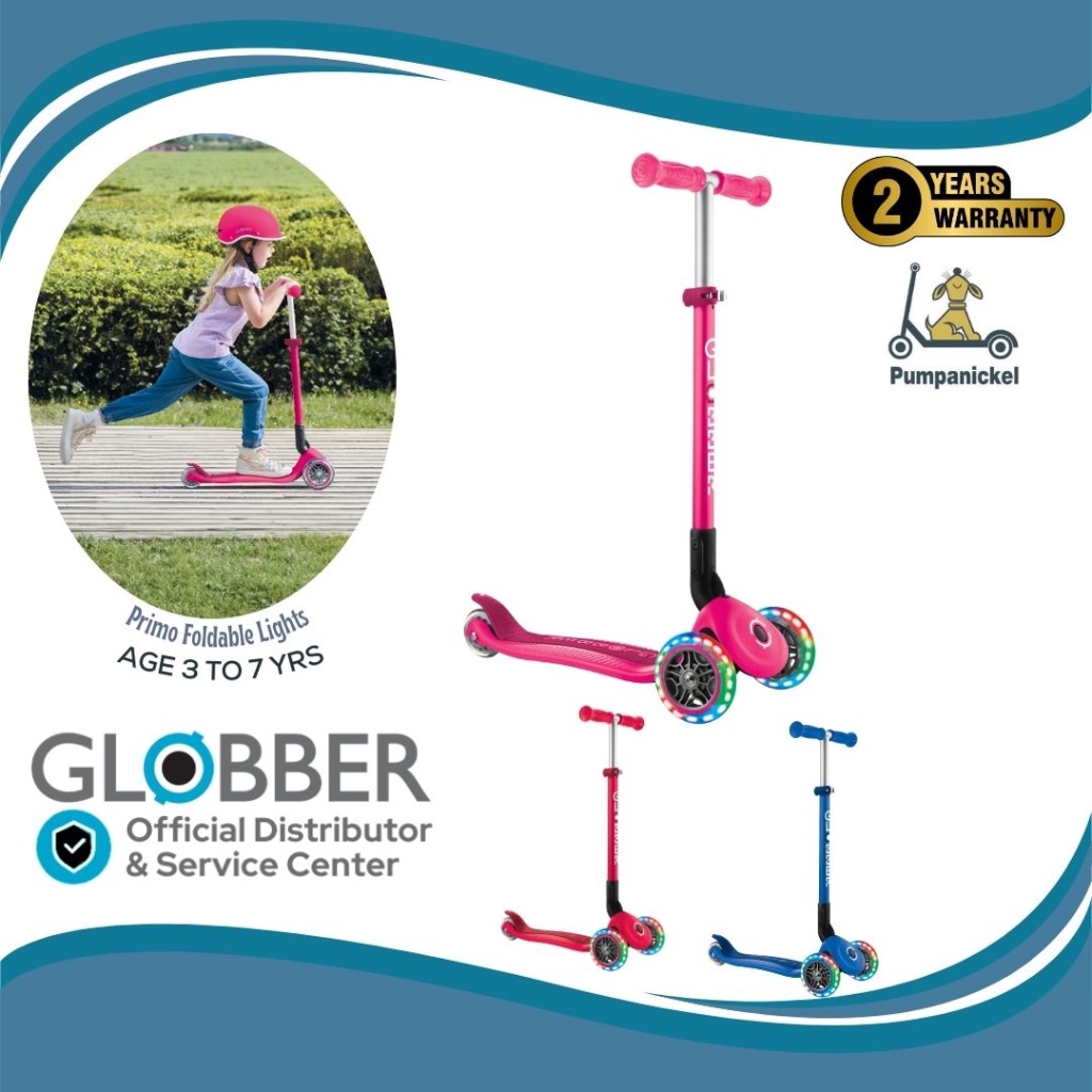 Globber Primo Foldable Lights 3-Wheels Kick Scooter - Kids Scooter for ...
