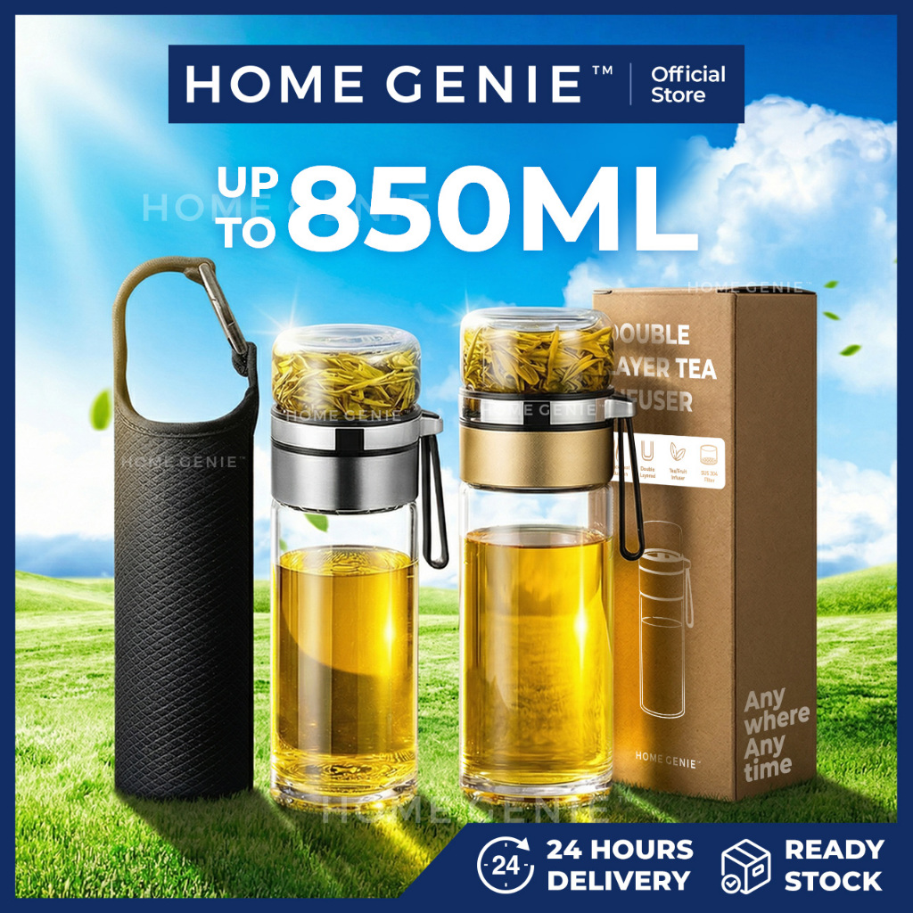 850ML Tempered Glass Water Bottle Tea Filter Heat Resistant Tumbler ...