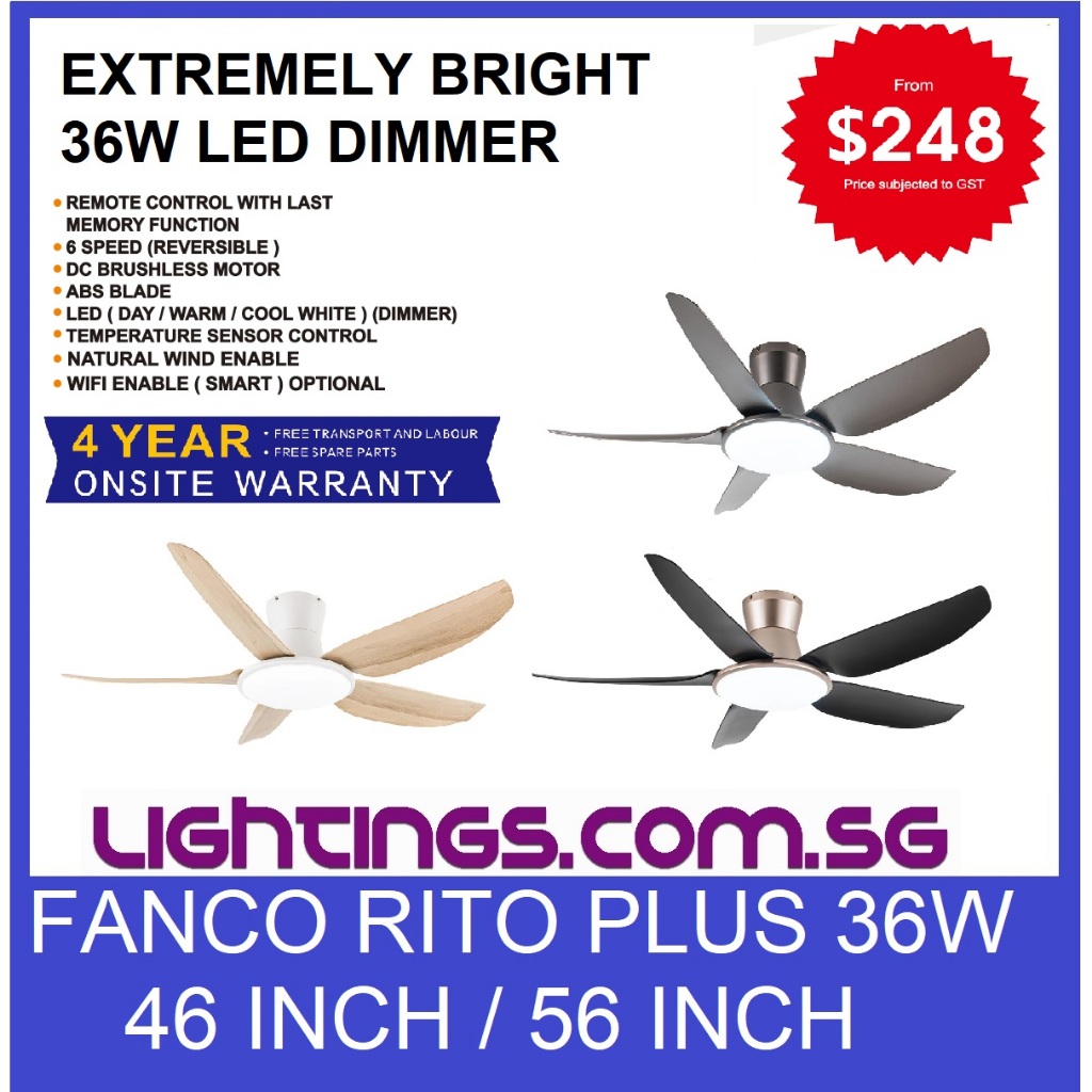 FANCO RITO PLUS 36W LED DIMMER WIFI SMART REMOTE | Shopee Singapore