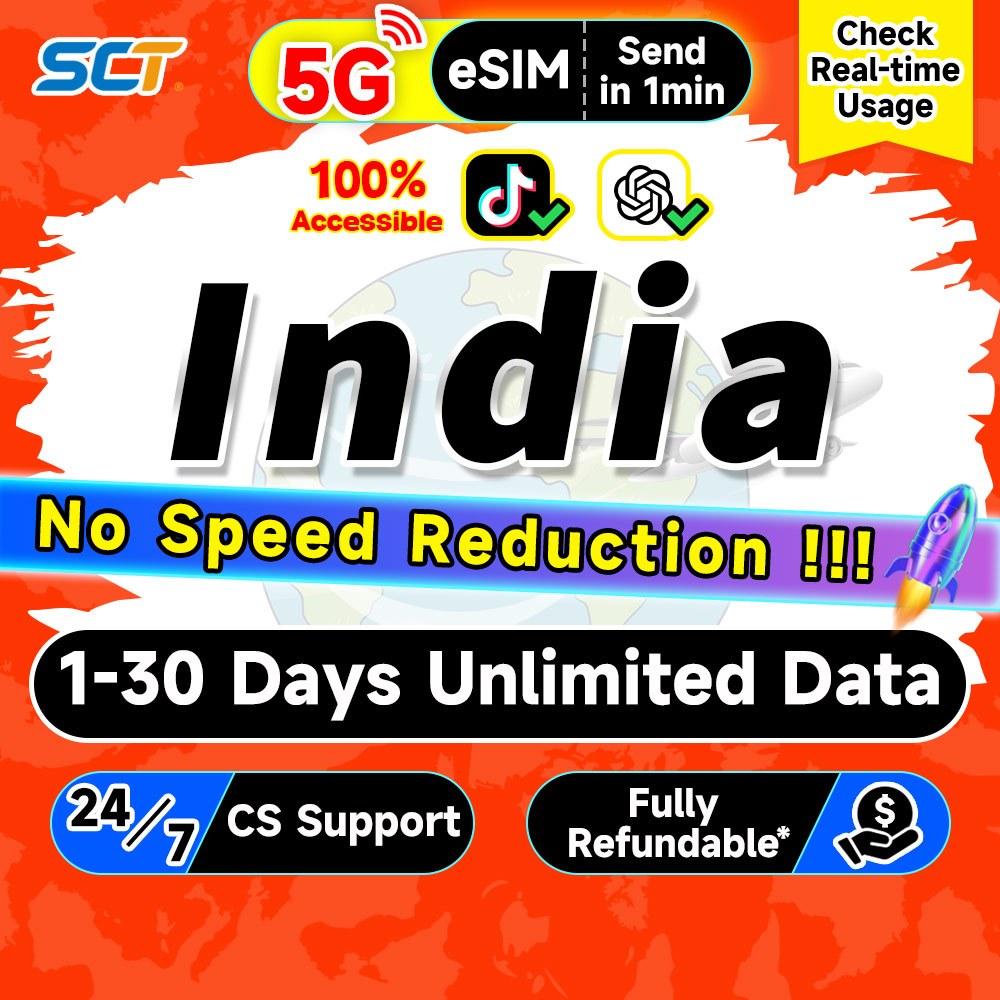 SCT India eSIM Card 1-15 Days Daily 500MB-3GB Unlimited 4G Data eSIM ...